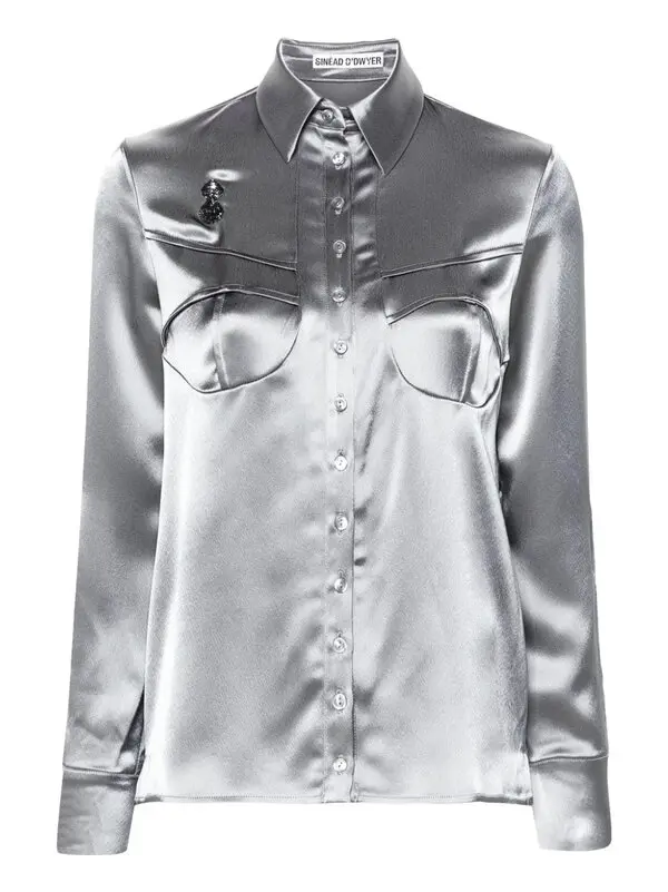 SINEAD O'DWYER Satin Pyjama Shirt - Grey