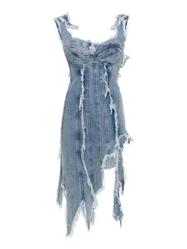 Natasha Zinko Distressed Denim Minidress - Blue