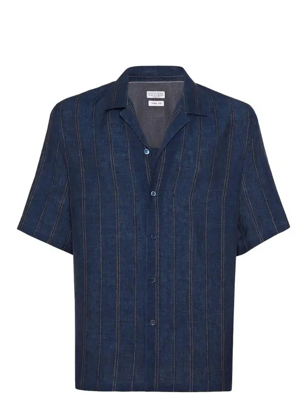 Brunello Cucinelli Short-sleeve Linen Shirt - Blue
