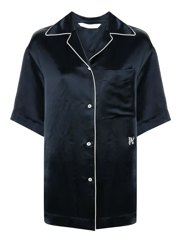 Palm Angels Piped-trim Satin Shirt - Blue