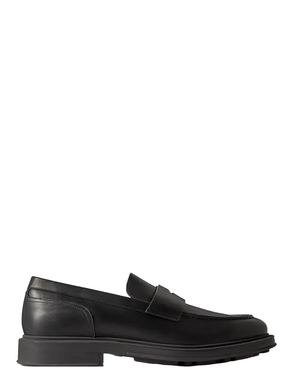 Loro Piana Travis Leather Penny Loafers - Black