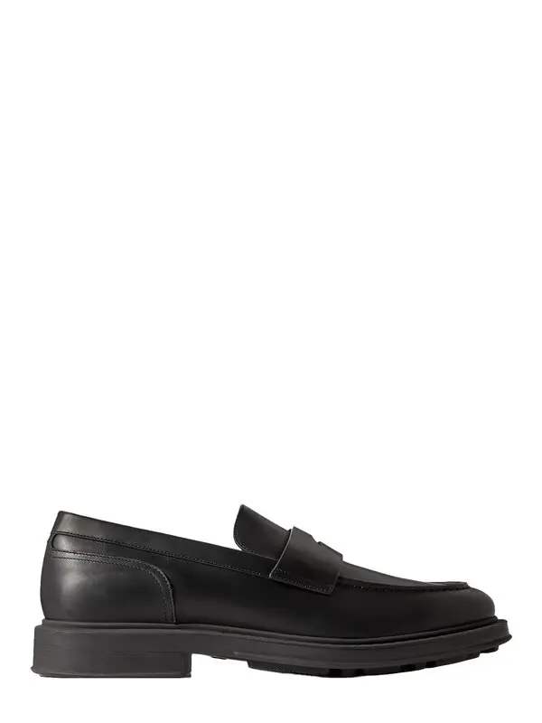 Loro Piana Travis Leather Penny Loafers - Black