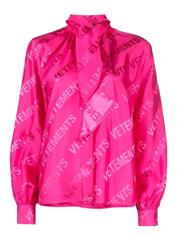 Vetements Logo-jacquard Tie-neck Shirt - Pink