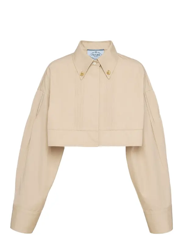 Prada Cropped Cotton Jacket - Neutrals