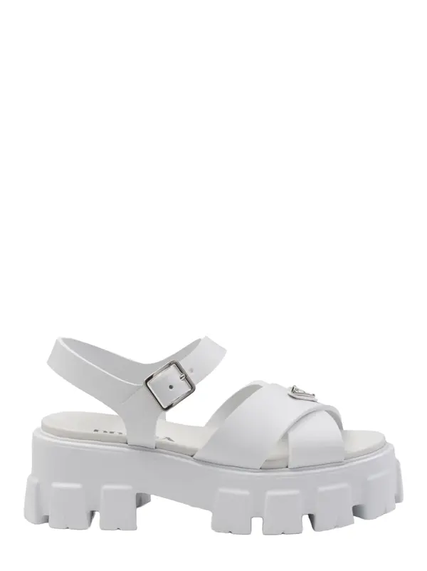 Prada Triangle-logo Platform Sandals - White