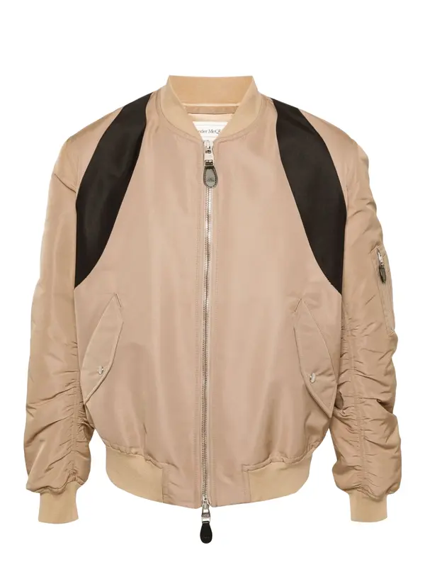Alexander McQueen Contrasting-panel Bomber Jacket - Beige/black