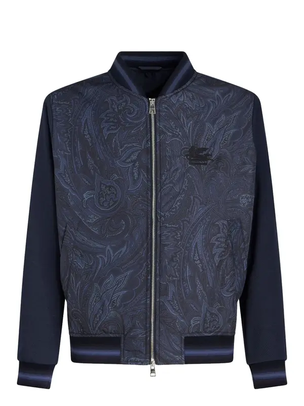 Etro Logo-embroidered Paisley-print Bomber Jacket - Blue