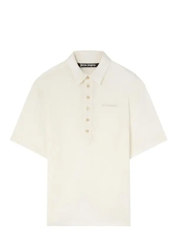 Palm Angels Logo-embroidered Linen Polo Shirt - White