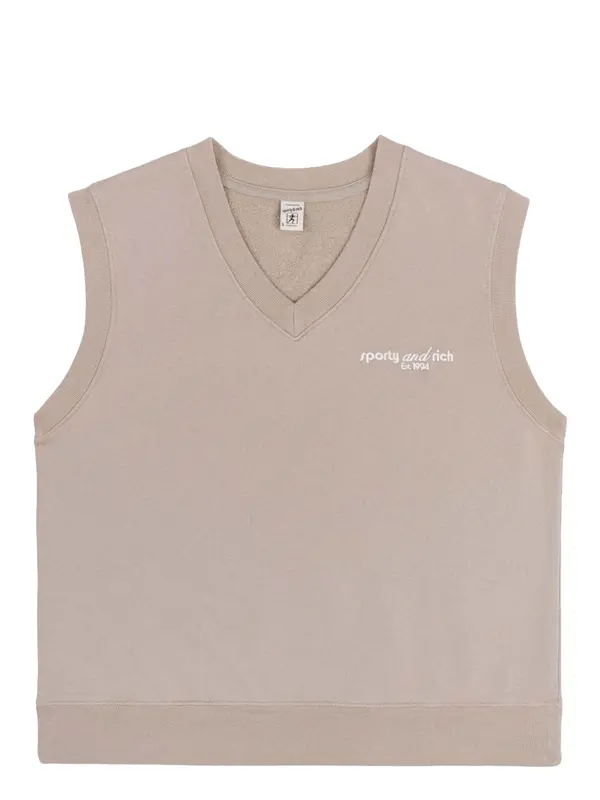 SPORTY & RICH Logo-embroidered Cotton Vest - Neutrals