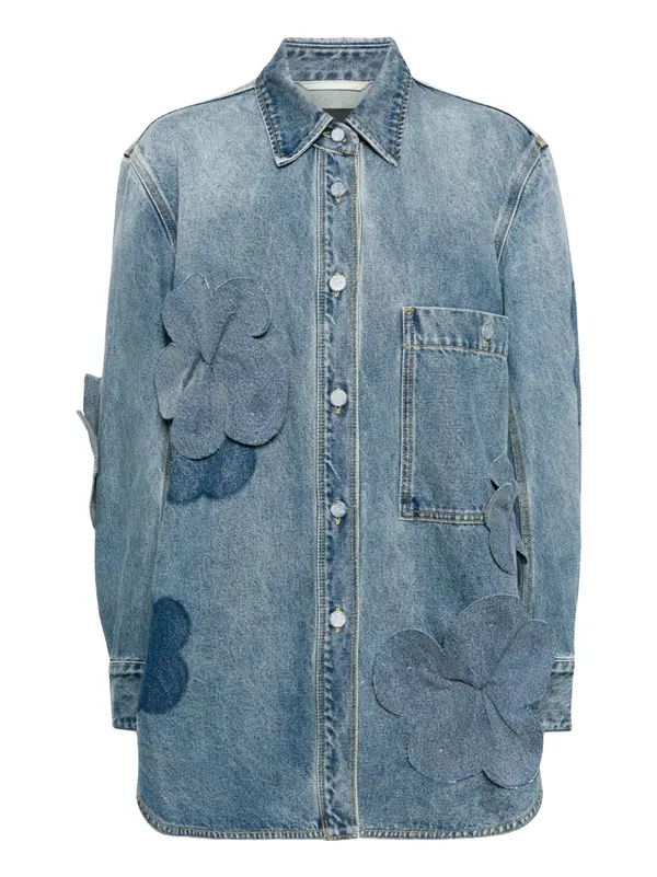 JNBY Oversized Floral-appliqué Denim Jacket - Blue