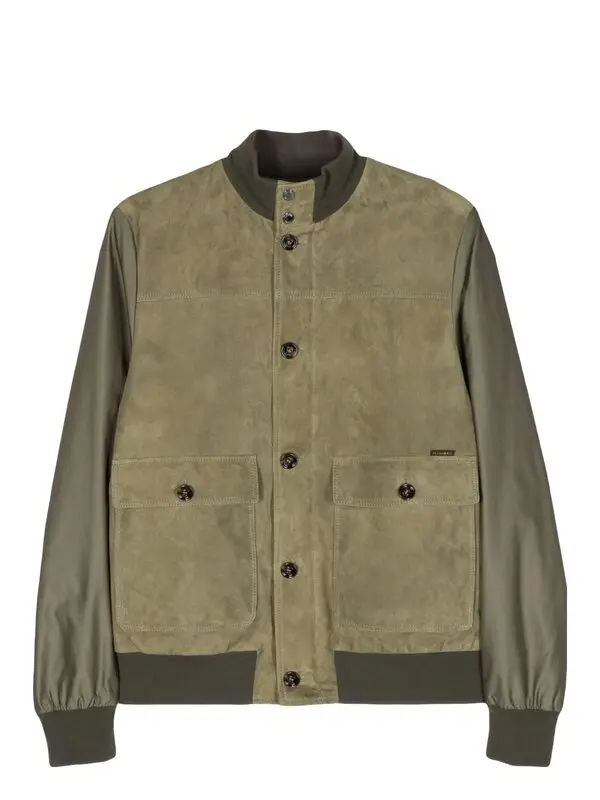 MOORER Contrast-panel Suede Bomber Jacket - Green
