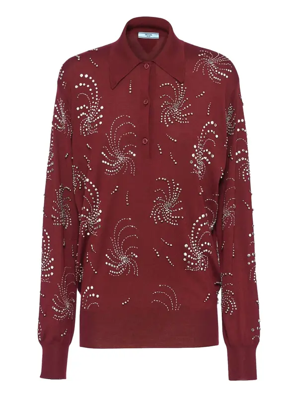 Prada Crystal-embellished Cashmere Polo Shirt - Red
