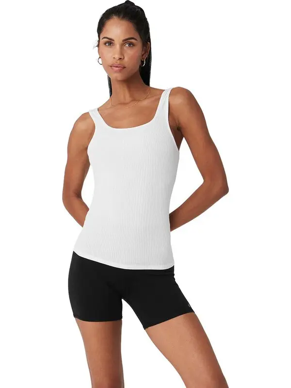 Alo Yoga Ribbed Sea Coast Scoop Neck Tank Top - White