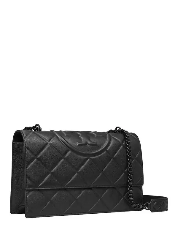 Tory Burch Fleming Polished-grain Shoulder Bag - Black/black