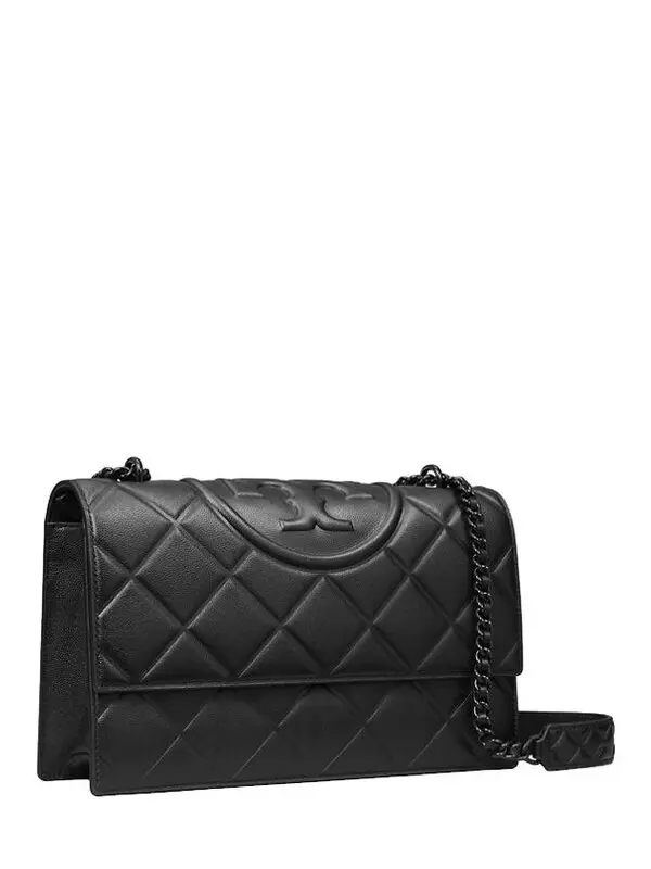 Tory Burch Small Fleming Polished-grain Shoulder Bag - Black/black