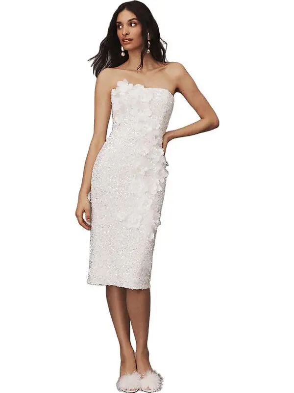 HELSI Liliana Strapless Floral Appliqué Stretch Sequin Midi Dress - Ivory