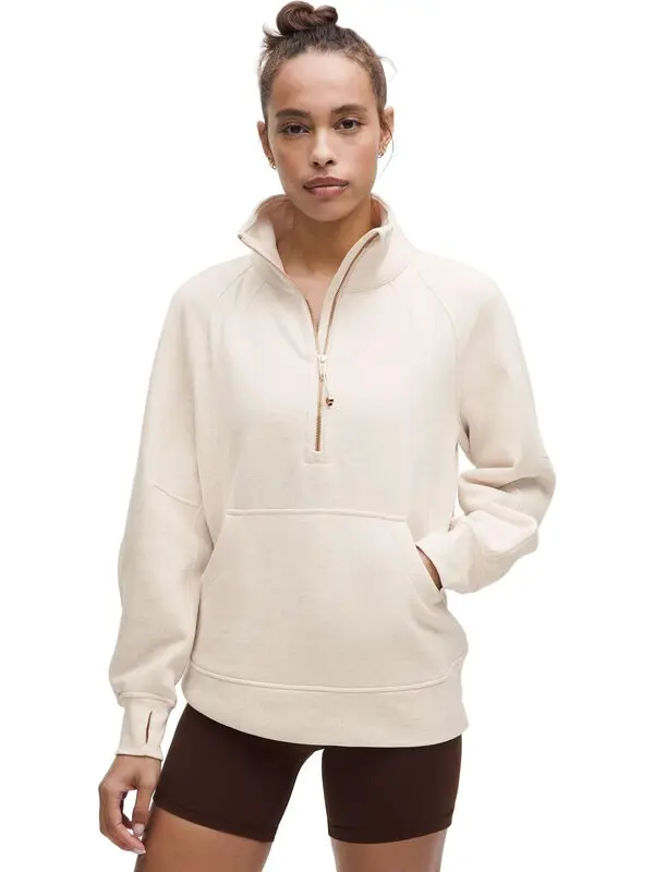 Lululemon Scuba Oversized Funnel-neck Half Zip - Heathered Light Ivory/gold