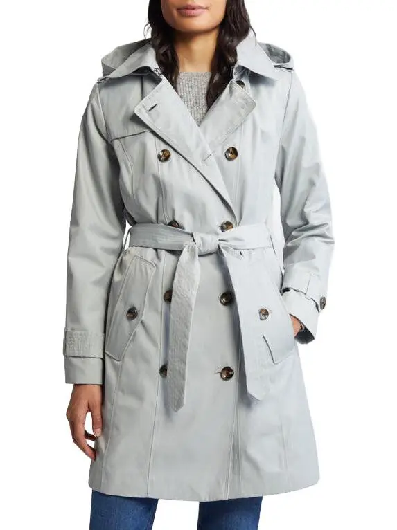 London Fog Water Repellent Belted Trench Coat - Cloud