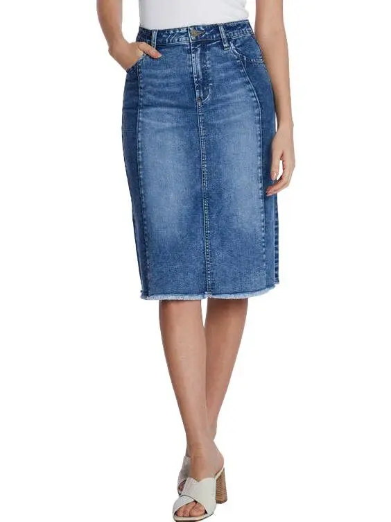WASH LAB DENIM Two-tone Raw Hem Skirt - Compass Blue Combo