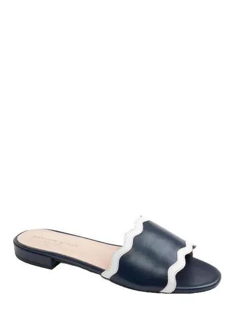 PATRICIA GREEN Emma Raffia Slide Sandal - Navy/ White Leather