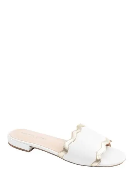 PATRICIA GREEN Emma Raffia Slide Sandal - White/ Gold Leather