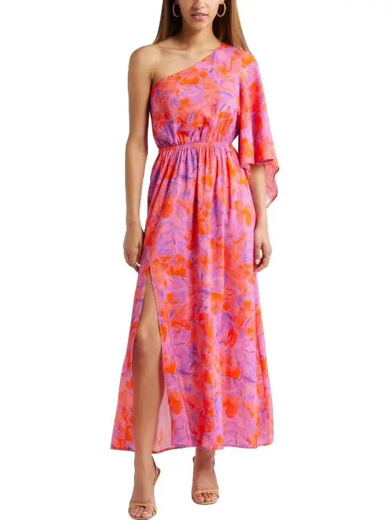 Chelsea28 Floral One-shoulder Maxi Dress - Pink Helen Floral