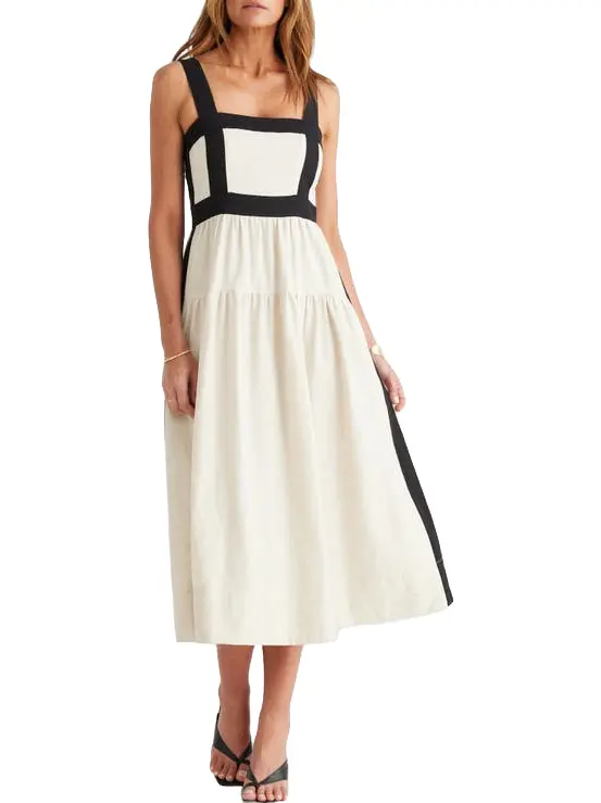 BRAVE+TRUE Jolie Contrast Trim Midi Dress - Natural/ Black
