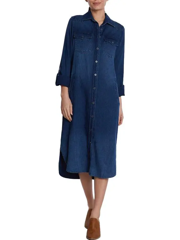 WASH LAB DENIM Midi Shirt Dress - Fairbanks Blue