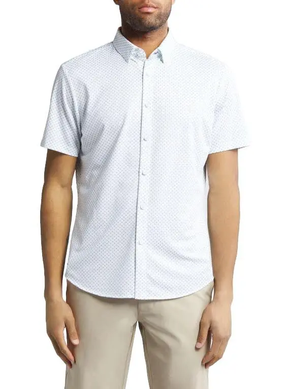 Mizzen+main Halyard Dot Print Short Sleeve Button-up Shirt - White/blue