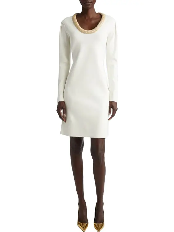 St. John Roll Neck Long Sleeve Sweater Dress - Ecru
