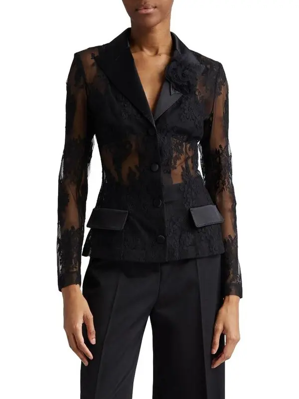 Dolce & Gabbana Sheer Floral Lace Jacket - N0000 Nero