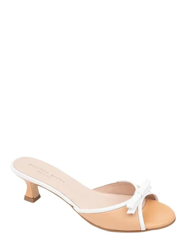 PATRICIA GREEN Bettye Kitten Heel Slide Sandal - Beige/white