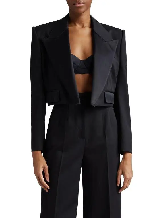 Dolce & Gabbana Wool Blend Crop Tuxedo Jacket - Nero