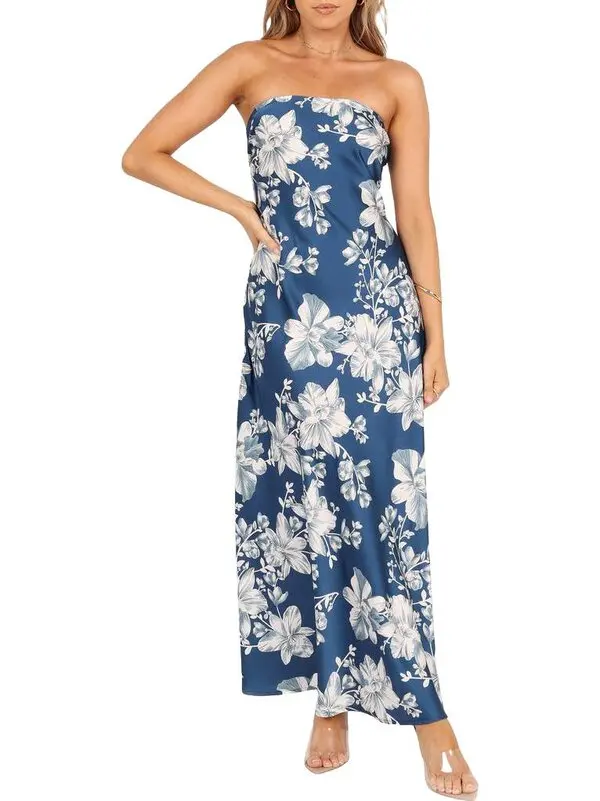 PETAL & PUP Gemma Floral Strapless Maxi Dress - Blue Floral