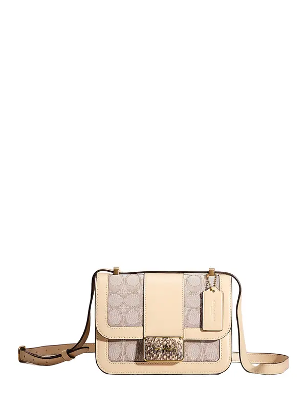 COACH® Alie Shoulder Bag 18 In Signature Jacquard With Snakeskin Detail - Brass/stone Ivory