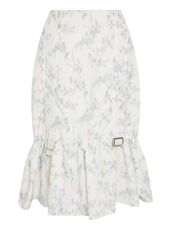 Simone Rocha Floral-print Taffeta Midi Skirt With Buckle Detail - Light Blue