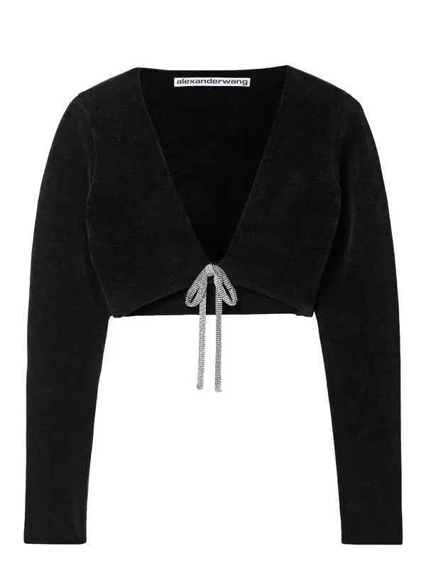 Alexander Wang Cropped Crystal-embellished Cardigan - Black