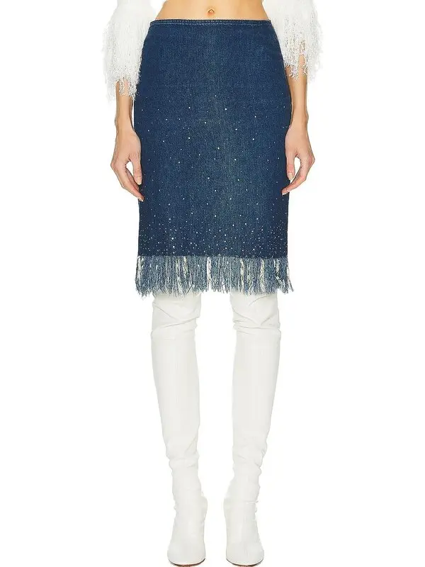 Fendi Denim Fringe Skirt - Blue