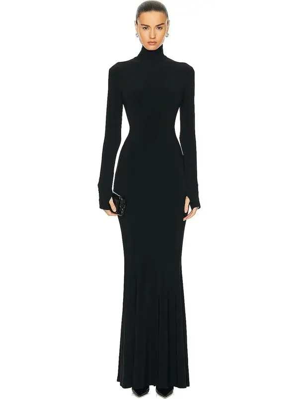 Norma Kamali Long Sleeve Turtle Fishtail Gown - Black