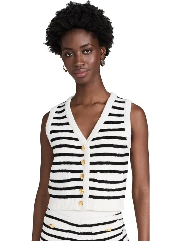 English Factory Striped Knit Vest - Ivory/black