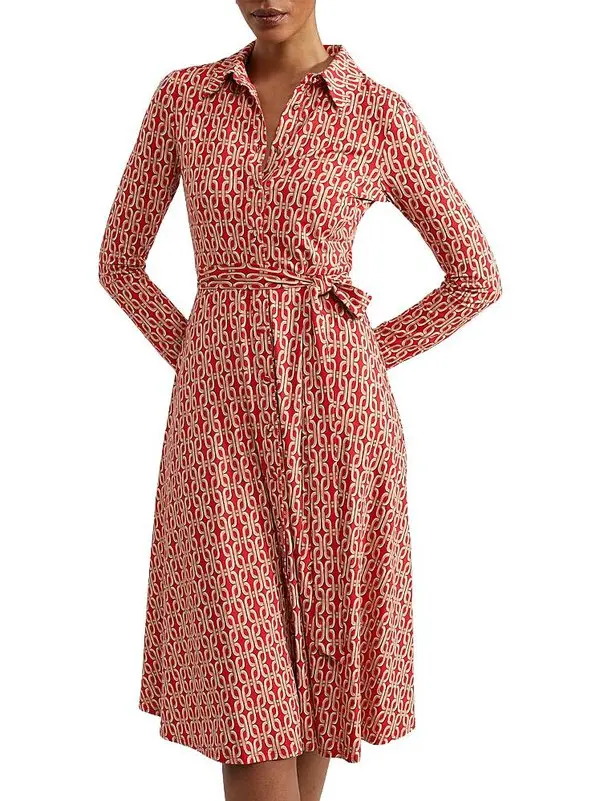 HOBBS LONDON Clarice Printed Collared Jersey Dress - Red Multi