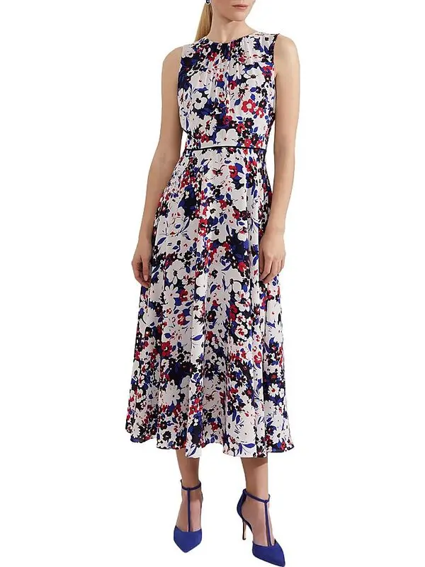 HOBBS LONDON Carly Floral Print Midi Dress - Navy Pink