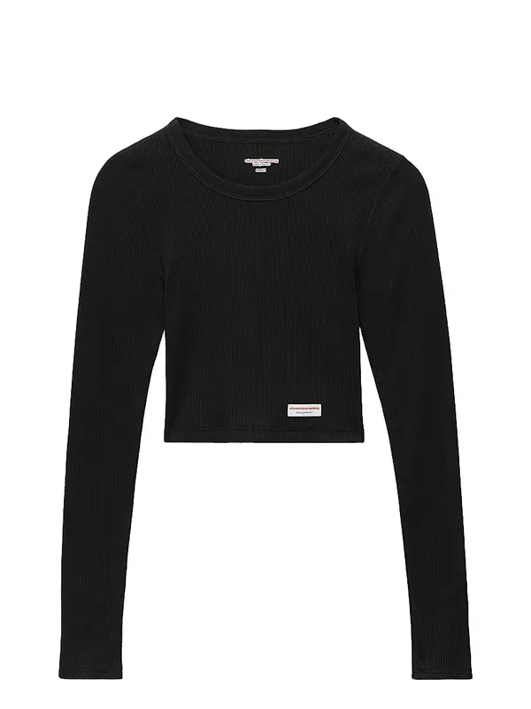 Alexander Wang Ribbed Long Sleeve Cropped Top - Black