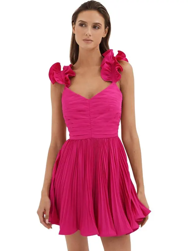 AMUR Ruffle Strap Pleated Mini Dress - Pink Cabaret