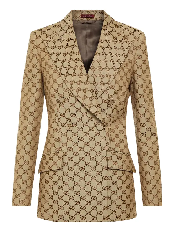 Gucci Gg Canvas Double-breasted Blazer - Beige
