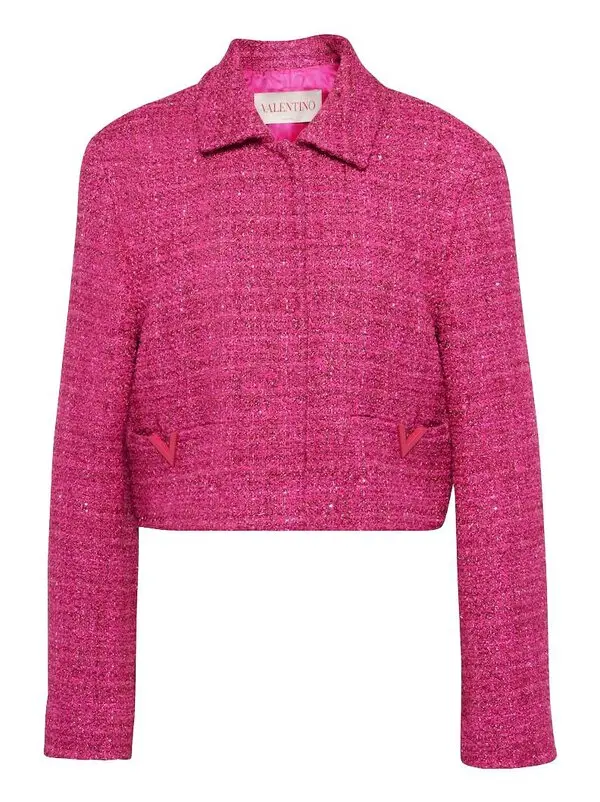 Valentino Garavani Vgold Cropped Lamé Tweed Jacket - Pink