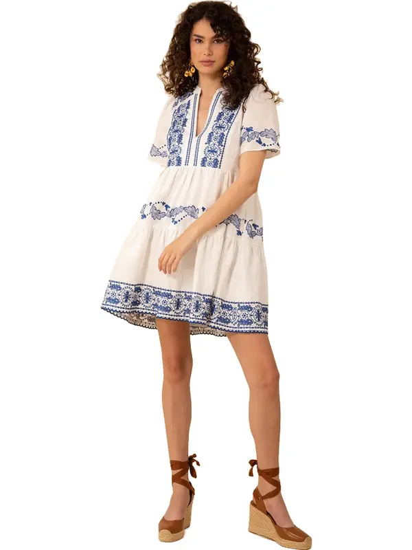 Hale Bob Teagan Embroidered Linen Dress - Blue
