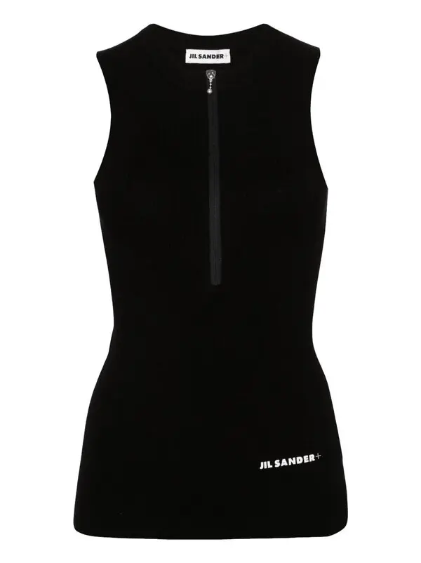 JIL SANDER Logo-print Fine-ribbed Tank Top - Black