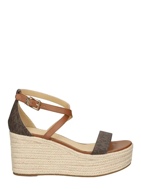 Michael Kors Serena Monogram Wedge Sandals - Brown