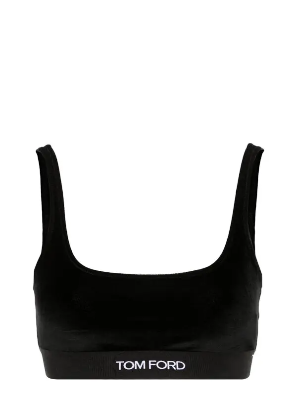 TOM FORD Logo-jacquard Velvet Bralette Top - Black